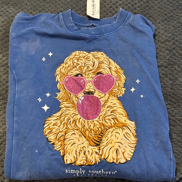 Simply Southern | Tops | Simply Southern Blue Sweatshirt With Dog And ...